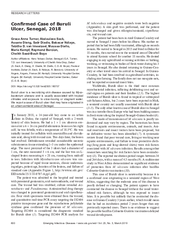 (PDF) Confirmed Case of Buruli Ulcer, Senegal, 2018