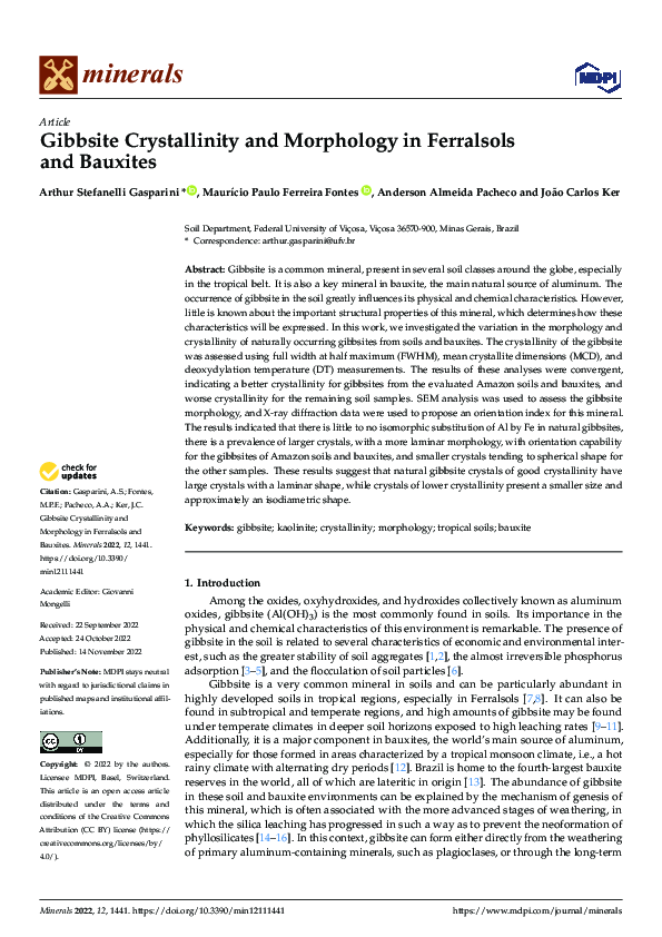 (PDF) Gibbsite Crystallinity and Morphology in Ferralsols and Bauxites