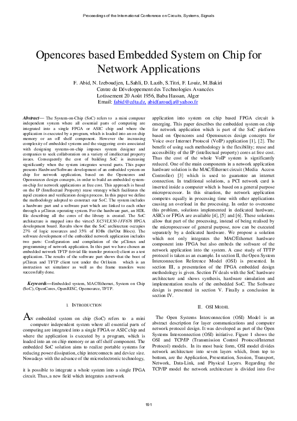 Pdf Opencores Based Embedded System On Chip For Network Applications