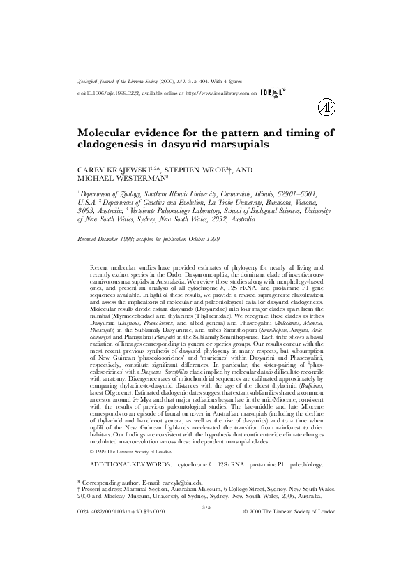 (PDF) Molecular evidence for phylogenetic relationships and the timing ...