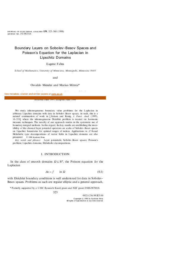(PDF) Boundary Layers on Sobolev–Besov Spaces and Poisson's Equation ...