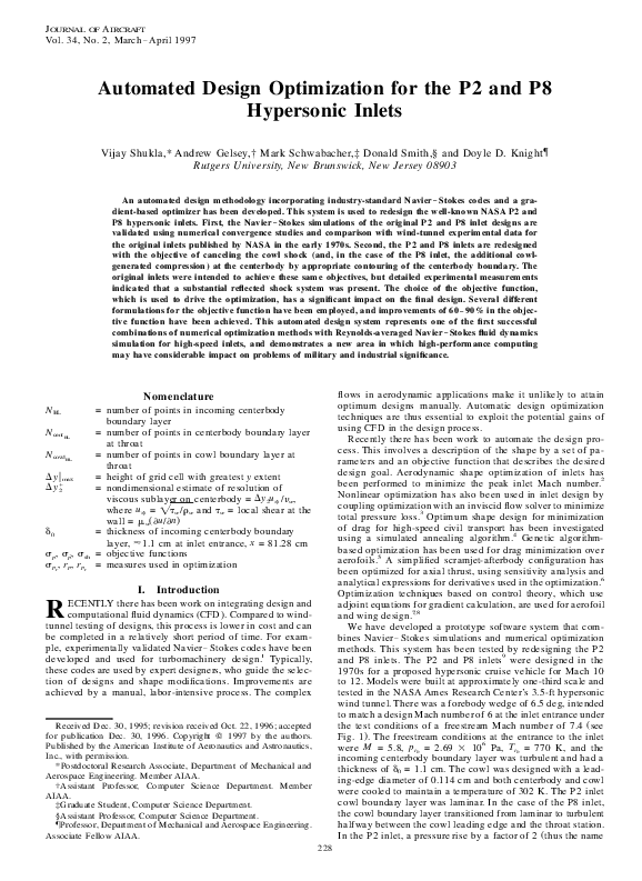 (PDF) Automated Design Optimization for the P2 and P8 Hypersonic Inlets