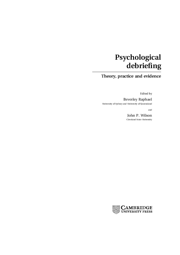 (PDF) Psychological debriefing