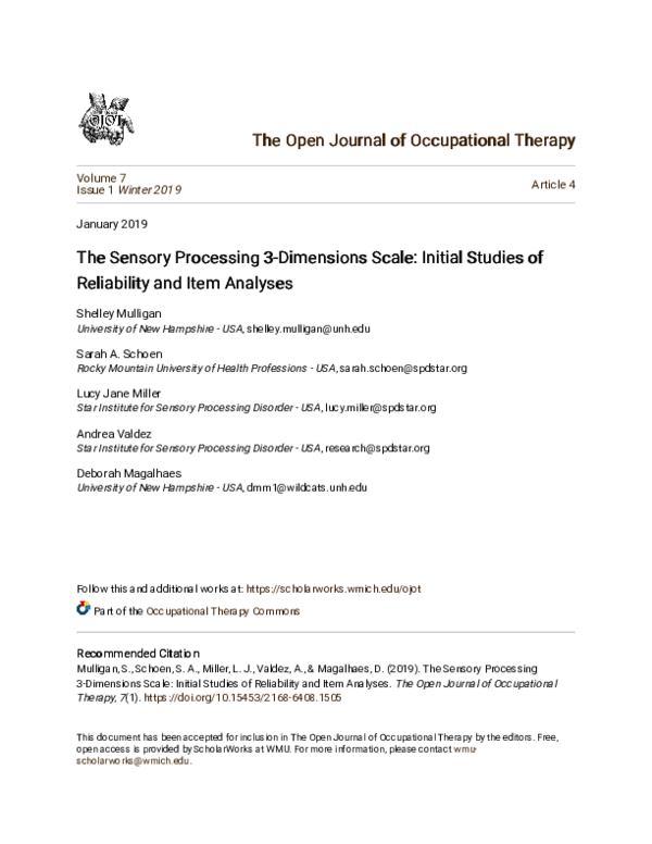 (PDF) The Sensory Processing 3-Dimensions Scale: Initial Studies of ...