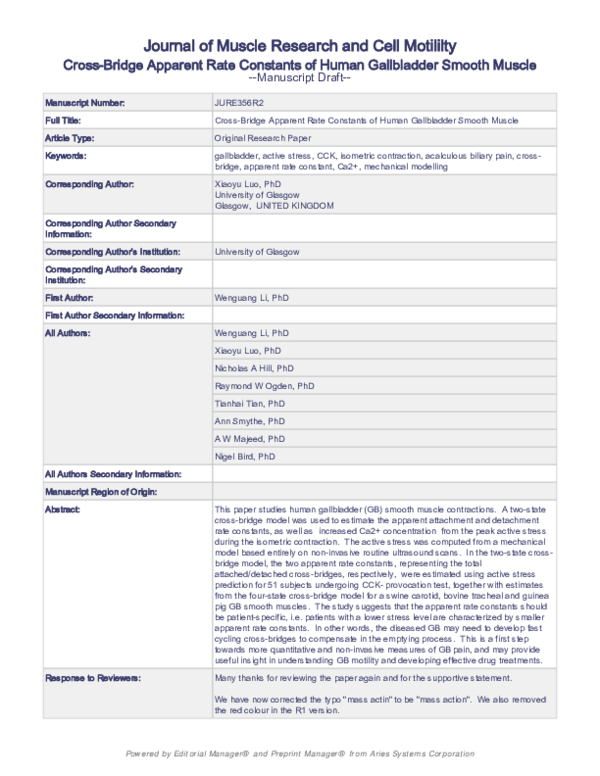 (PDF) Cross-bridge apparent rate constants of human gallbladder smooth ...