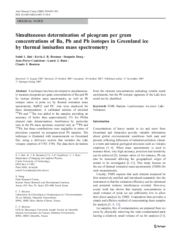 Simultaneous determination of picogram per gram concentrations of Ba ...