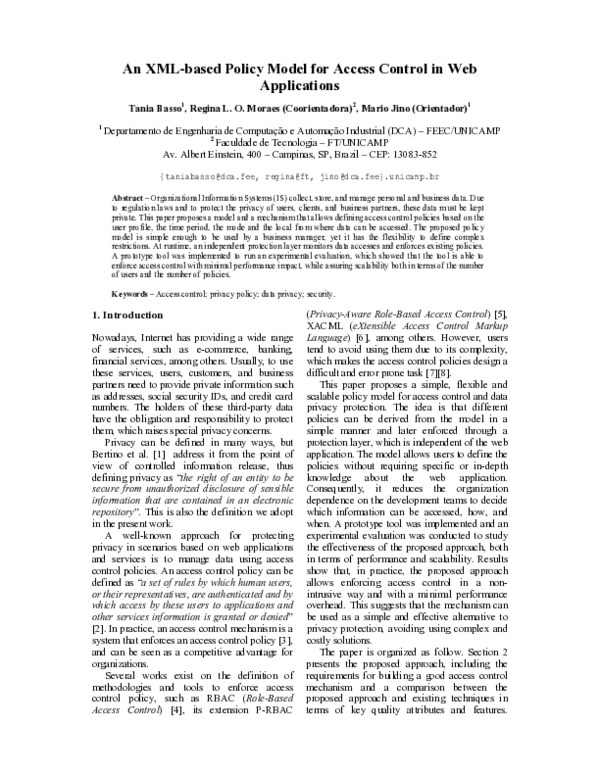 Pdf An Xml Based Policy Model For Access Control In Web Applications 