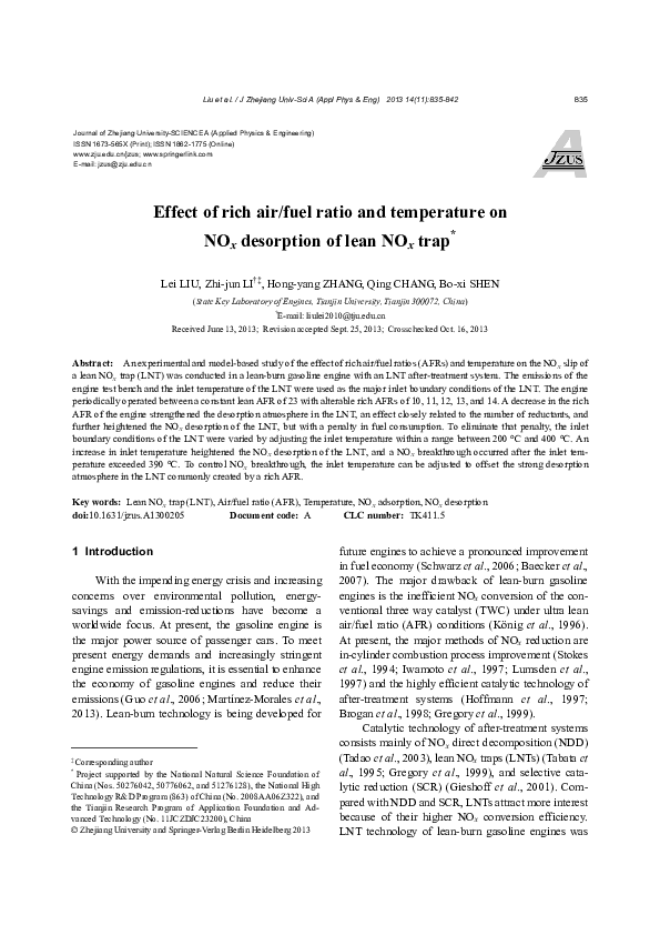 (PDF) Effect of rich air/fuel ratio and temperature on NO x desorption ...