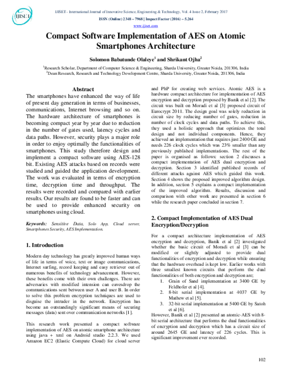 (PDF) Implementation of AES on Atomic Smartphones Architecture ...