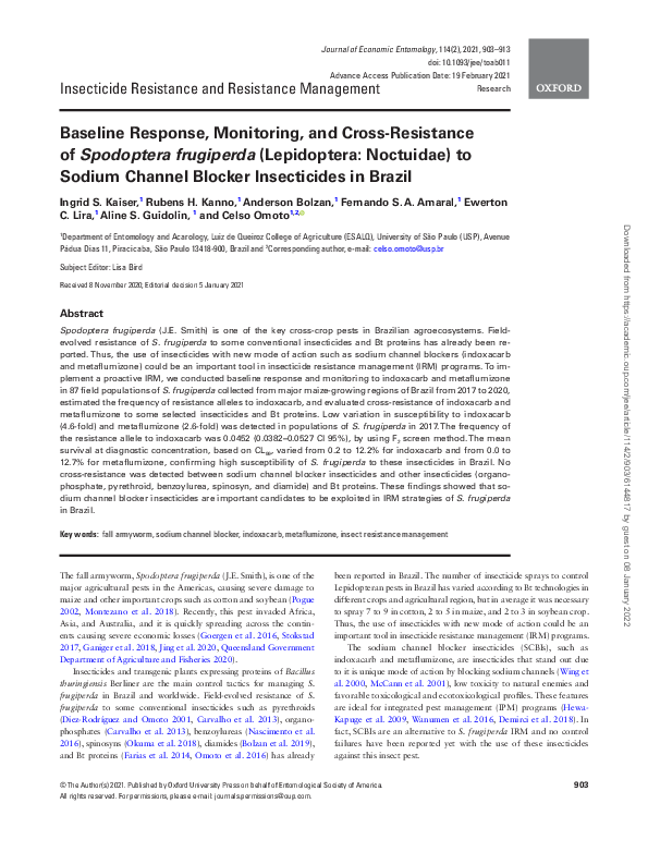 (PDF) Baseline Response, Monitoring, and Cross-Resistance of Spodoptera frugiperda (Lepidoptera ...
