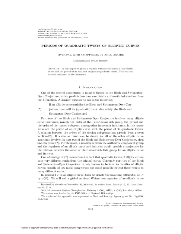 Pdf Periods Of Quadratic Twists Of Elliptic Curves