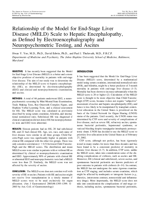 (PDF) Relationship of the model for end-stage liver disease (MELD ...