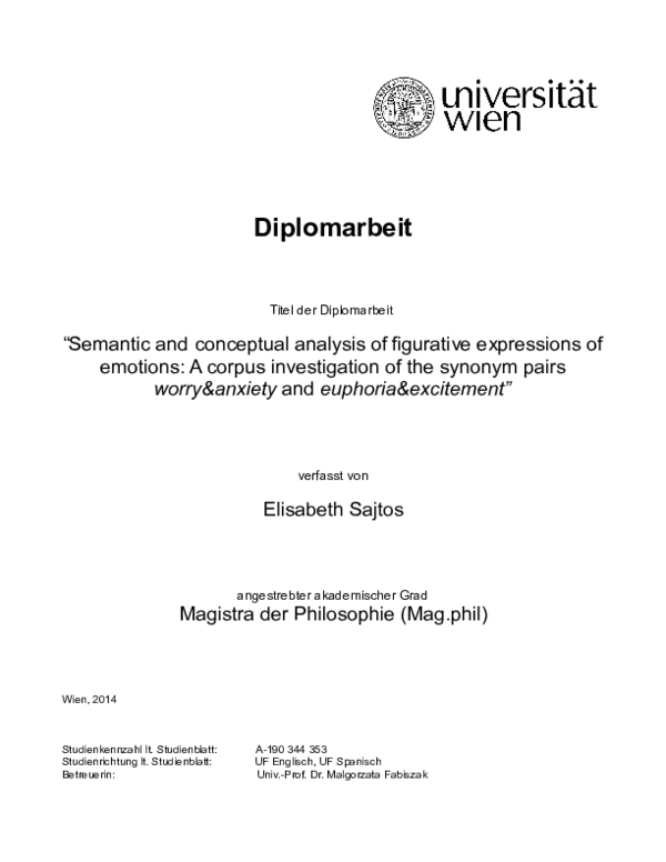 (PDF) Semantic and conceptual analysis of figurative expressions of emotions