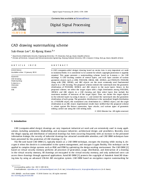 (PDF) CAD drawing watermarking scheme