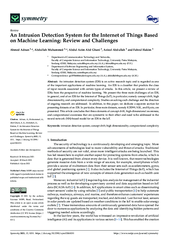 (PDF) An Intrusion Detection System for the Internet of Things Based on Machine Learning: Review ...