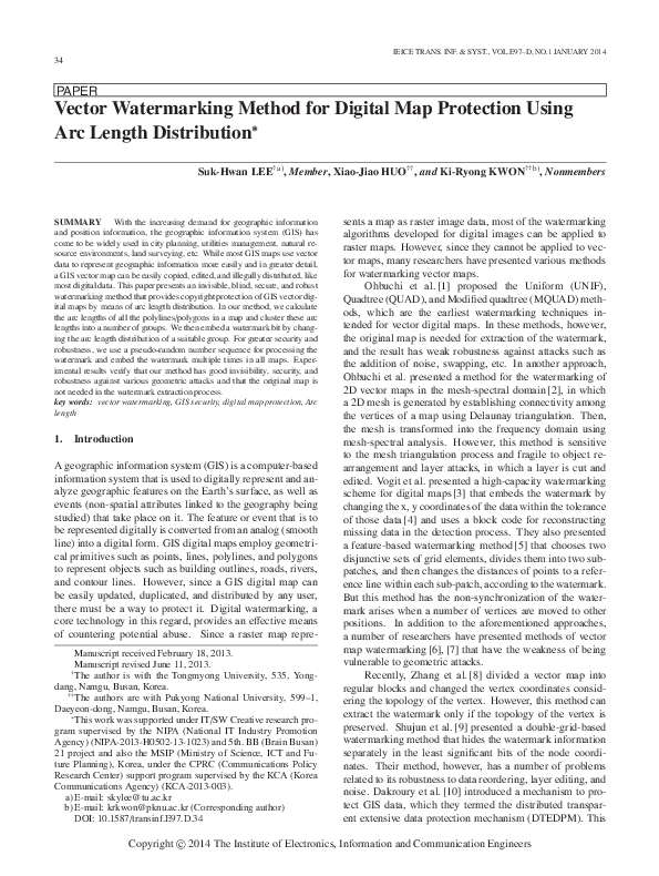 (PDF) Vector Watermarking Method for Digital Map Protection Using Arc Length Distribution