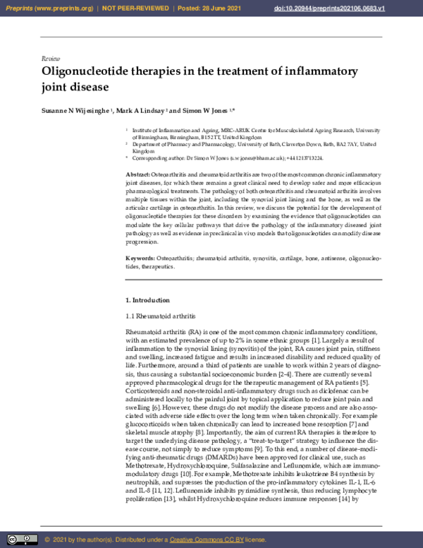(PDF) Oligonucleotide Therapies in the Treatment of Inflammatory Joint ...