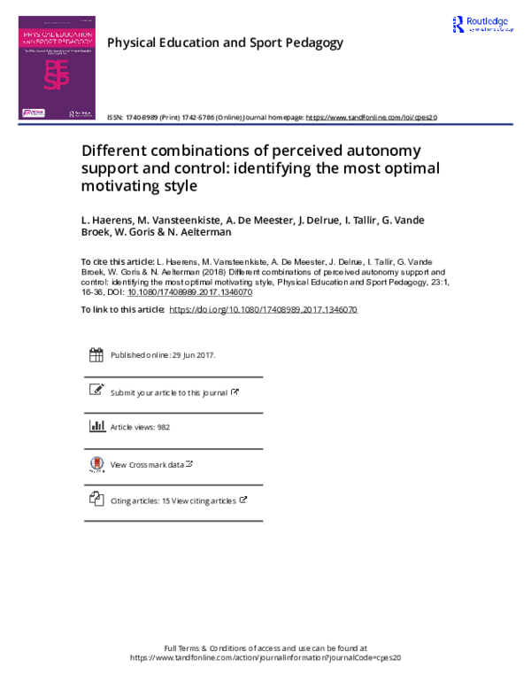 (PDF) Different combinations of perceived autonomy support and control ...