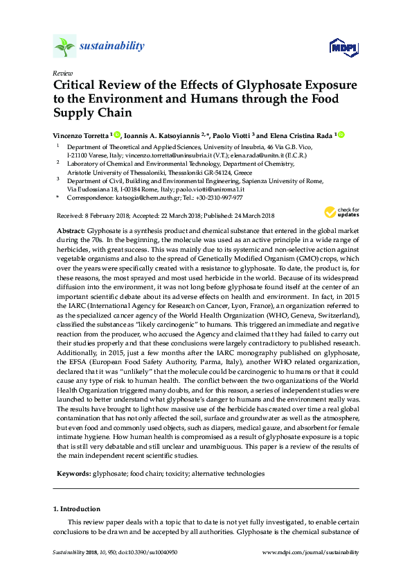 (PDF) Critical Review of the Effects of Glyphosate Exposure to the ...