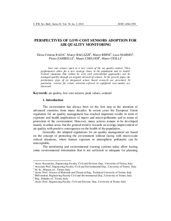 (PDF) Perspectives of low-cost sensors adoption for air quality monitoring