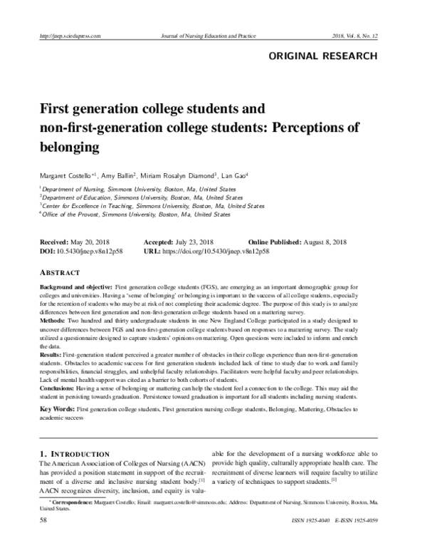 (PDF) First generation college students and non-first-generation ...