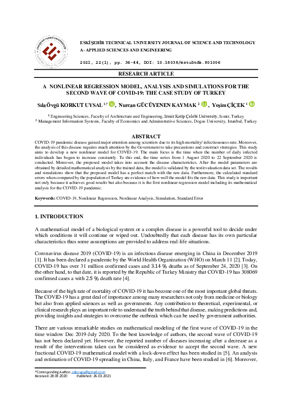 (PDF) A Nonlinear Regression Model, Analysis and Simulations for the Second Wave of COVID-19 ...