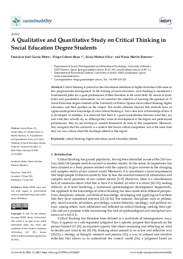 (PDF) A Qualitative and Quantitative Study on Critical Thinking in Social Education Degree Students