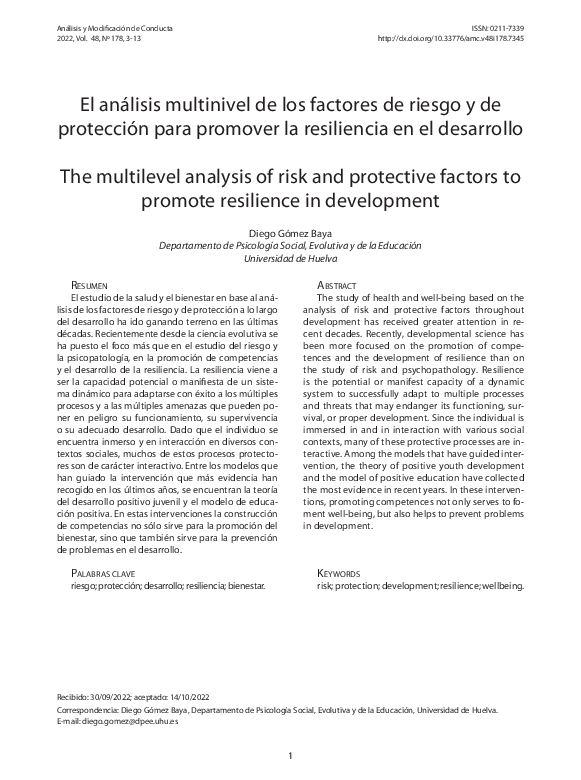 (PDF) El análisis multinivel de los factores de riesgo y de protección para promover la ...