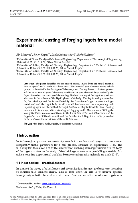 (PDF) Experimental casting of forging ingots from model material