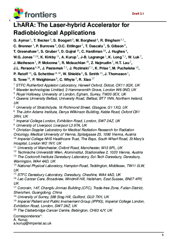 (PDF) LhARA: The Laser-hybrid Accelerator for Radiobiological Applications