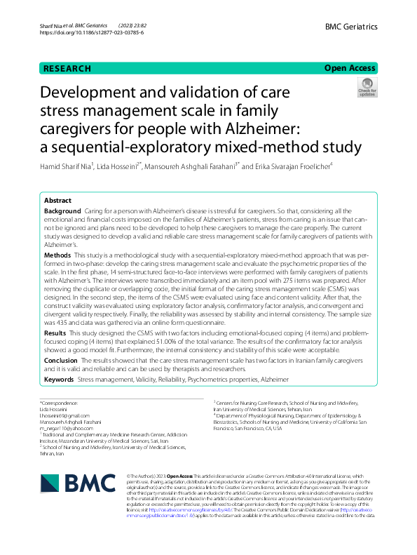 (PDF) Development and validation of care stress management scale in ...