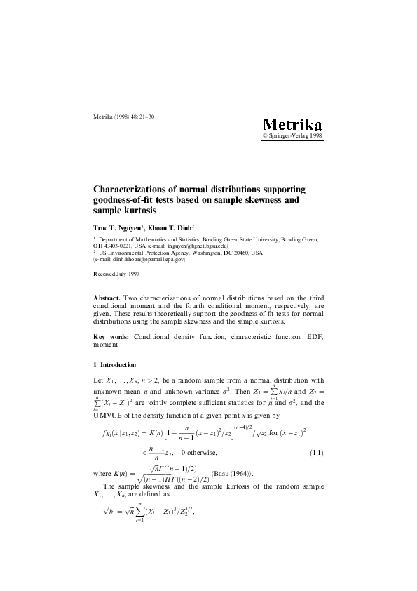 Pdf Characterizations Of Normal Distributions Supporting Goodness Of Fit Tests Based On Sample
