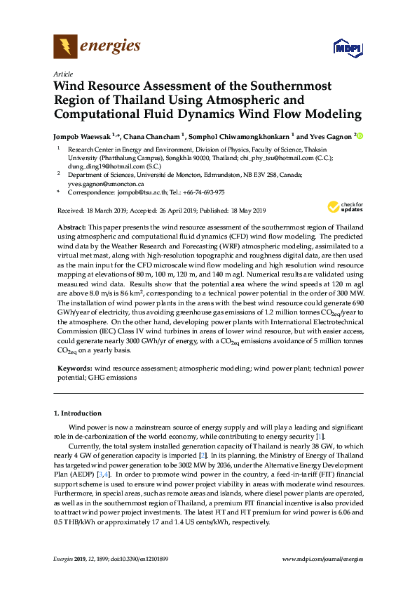 (PDF) Wind Resource Assessment of the Southernmost Region of Thailand Using Atmospheric and ...