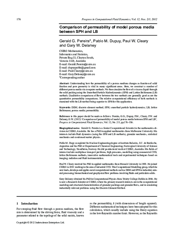 (PDF) Comparison of permeability of model porous media between SPH and LB (PDF) Comparison of permeability of model porous media between SPH and LB