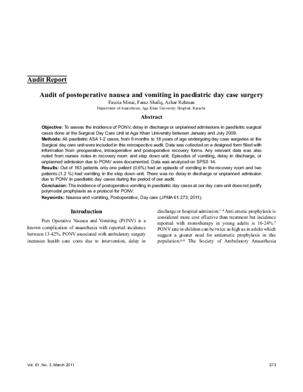 (PDF) Audit of postoperative nausea and vomiting in paediatric day case ...
