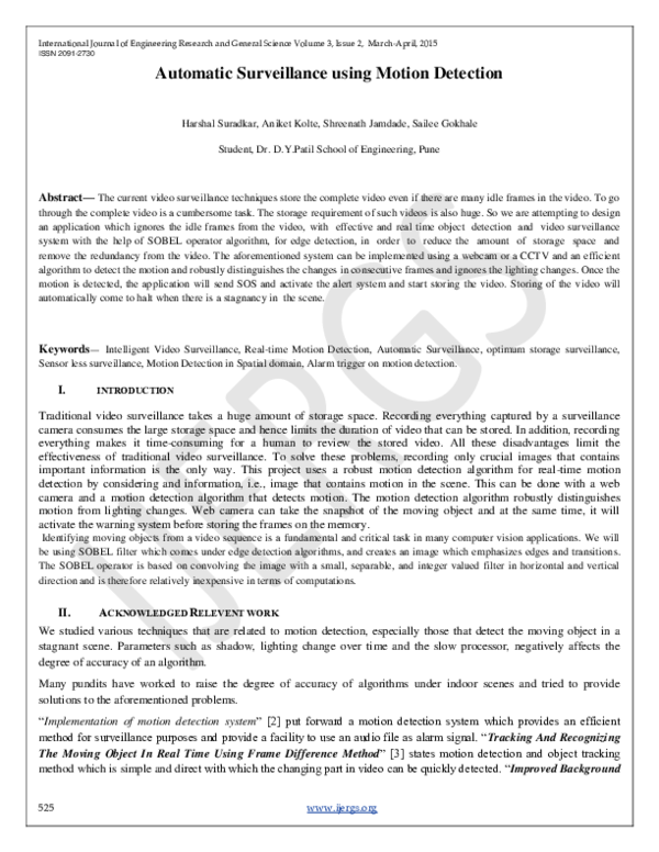 Pdf Automatic Surveillance Using Motion Detection
