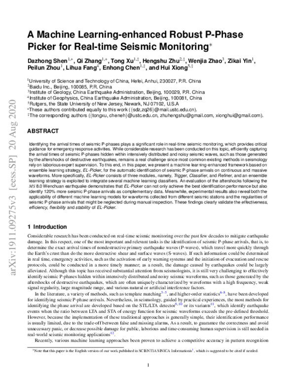 (PDF) El-Picker: a machine learning-enhanced robust P-phase picker for real-time seismic monitoring