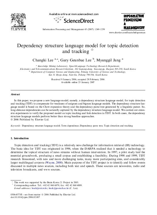 (PDF) Dependency structure language model for topic detection and tracking