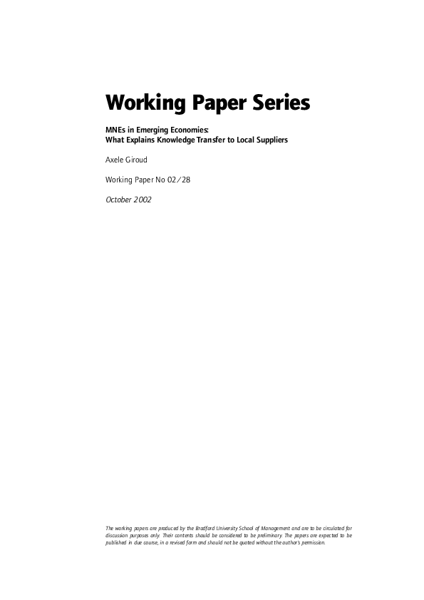 (PDF) MNEs in emerging economies: What explains knowledge transfer to ...