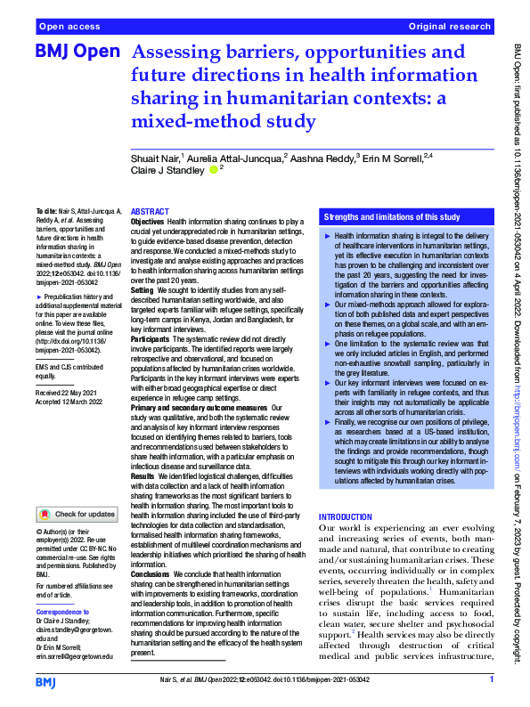 (PDF) Assessing barriers, opportunities and future directions in health ...