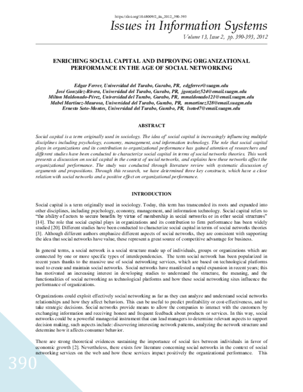 (PDF) Enriching Social Capital and Improving Organizational Performance in the Age of Social ...