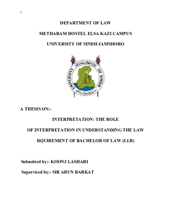 (DOC) Role of Interpretation In understanding the Law, Interpretation