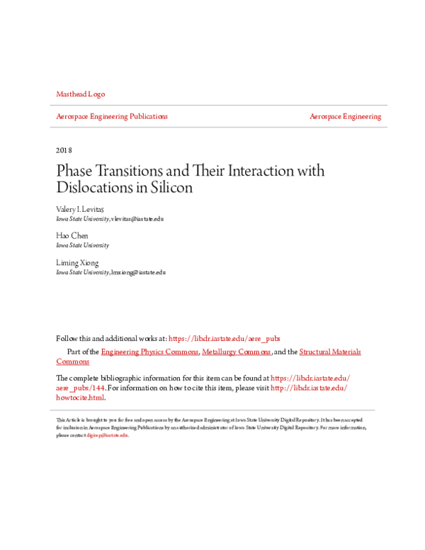 (PDF) Phase Transitions and Their Interaction with Dislocations in Silicon
