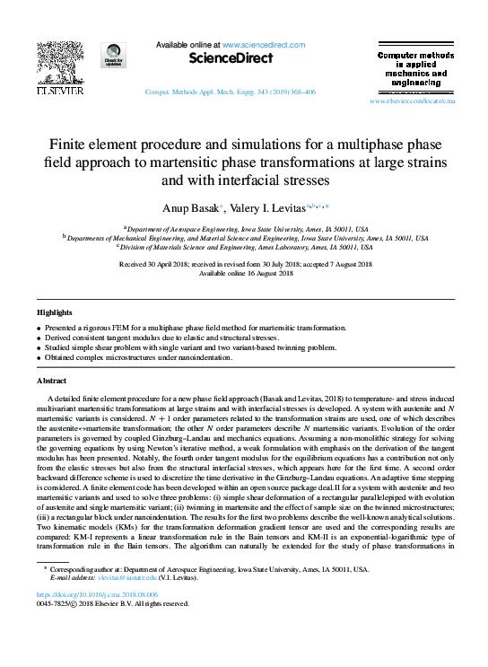 Pdf Finite Element Procedure And Simulations For A Multiphase Phase Field Approach To