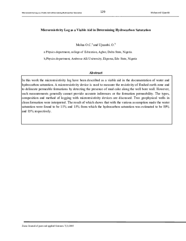 (PDF) Microresistivity Log as a Viable Aid in Determining Hydrocarbon ...