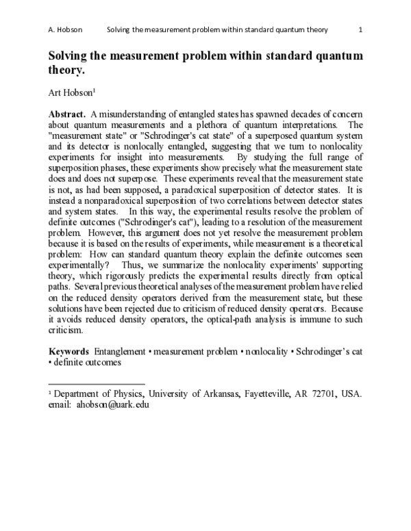 (PDF) Solving the measurement problem within standard quantum theory