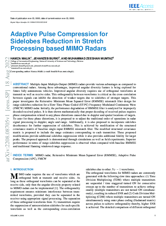 (PDF) Adaptive Pulse Compression for Sidelobes Reduction in Stretch Processing based MIMO Radars