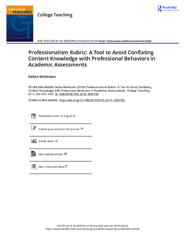 (PDF) Professionalism Rubric: A Tool to Avoid Conflating Content ...