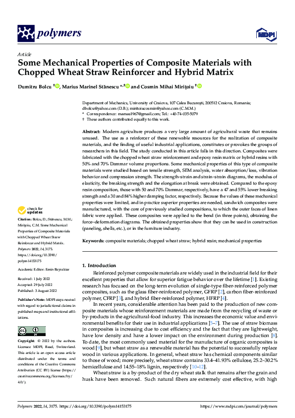 (PDF) Some Mechanical Properties of Composite Materials with Chopped Wheat Straw Reinforcer and ...