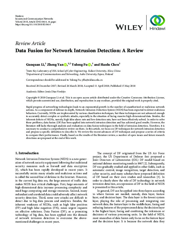 (PDF) Data Fusion for Network Intrusion Detection: A Review